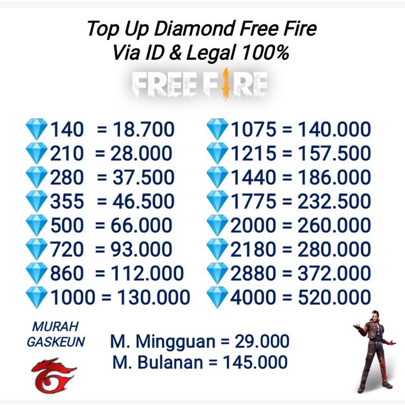Jual TOPUP DM FF MURAH - TOP UP DIAMON FF FREE FIRE - DIAMOND FF FREE ...