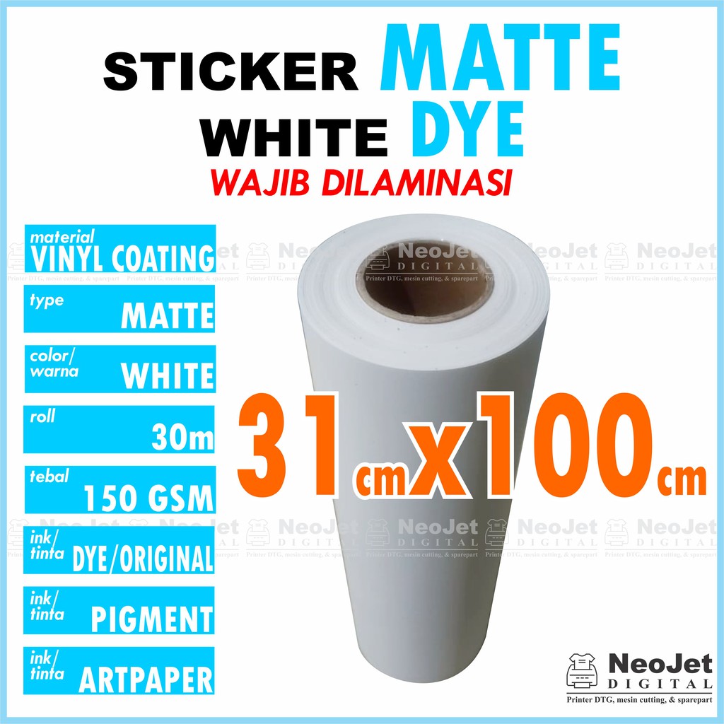 Jual Stiker Vinyl Matte Inkjet DYE Doff Doft Mate 31 x 100cm Putih ...