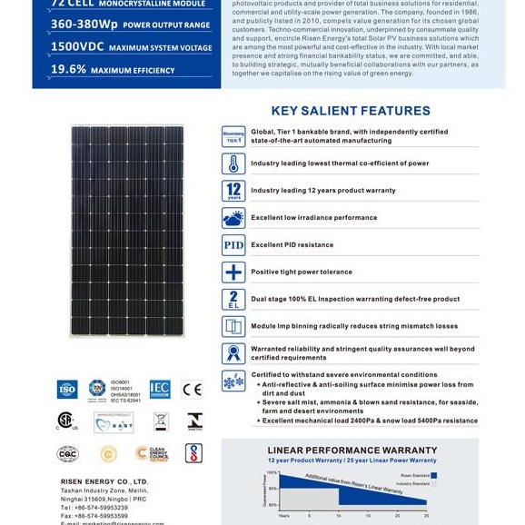Jual Tenaga Surya Risen Energy Monocrystalline Mono Solar Module Panel ...