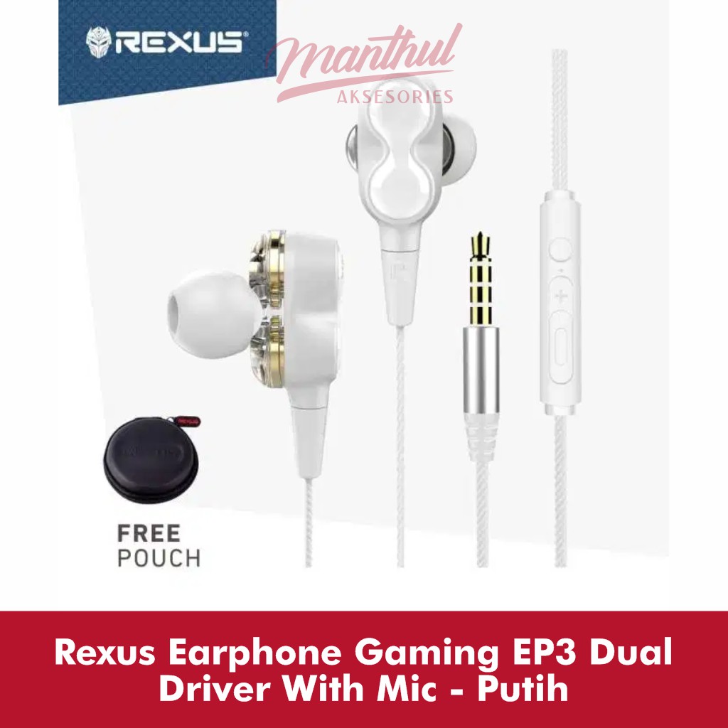 Jual Rexus Earphone Gaming EP3 Dual Driver With Mic - Putih | Shopee ...