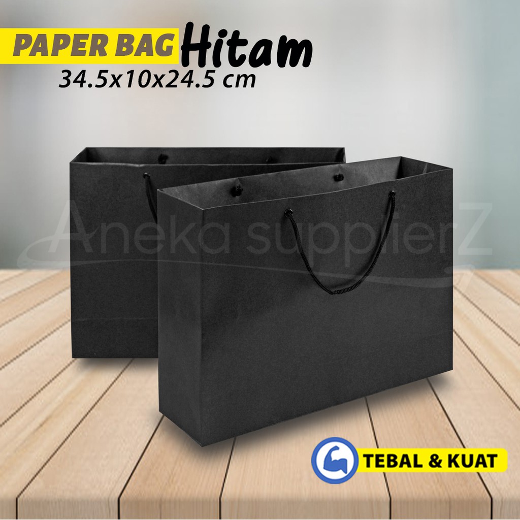 Jual Paper Bag HITAM - Paper Bag Polos Tali kur - 35 x10 x 25 cm (12 pc ...