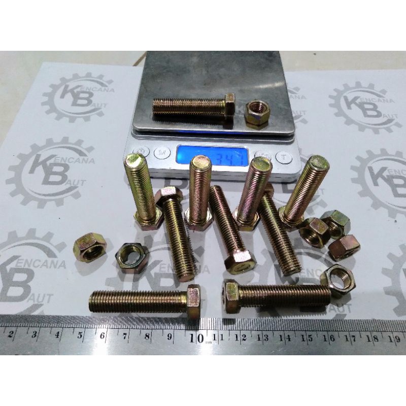 Jual Baut Mur M10 X 45 kuning / Baut mur m10 x 45 Kuningan kunci 14 | Shopee Indonesia