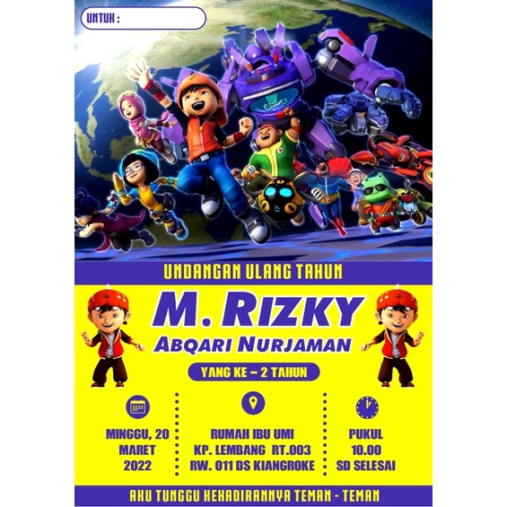 Jual Undangan Ulang tahun anak tema Boboiboy 2 (include plastik ...