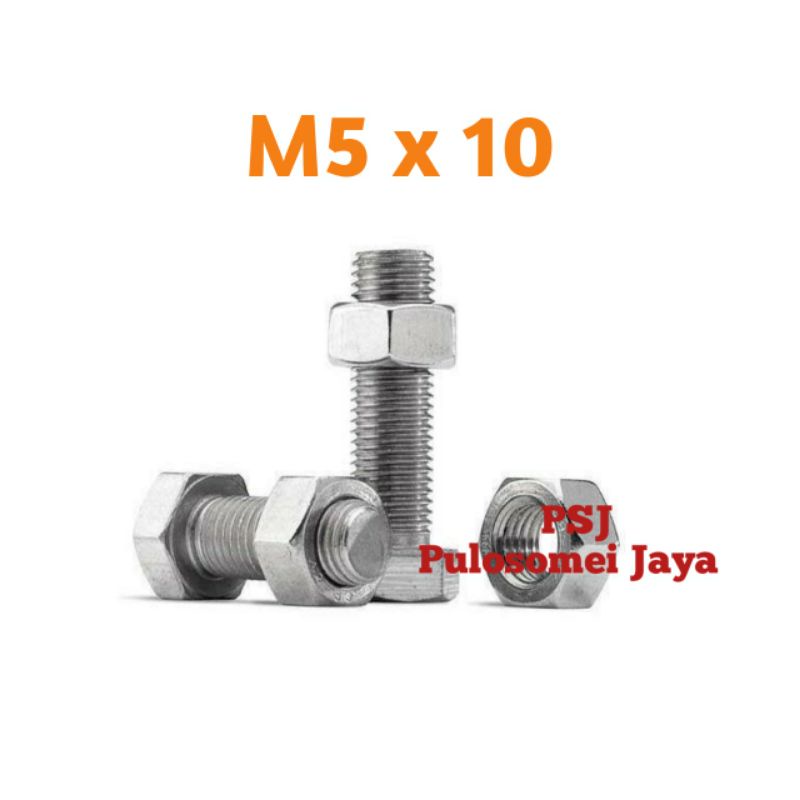 Jual Baut Mur Hex Stainless Steel 304 Size M5 x 10 mm | Shopee Indonesia