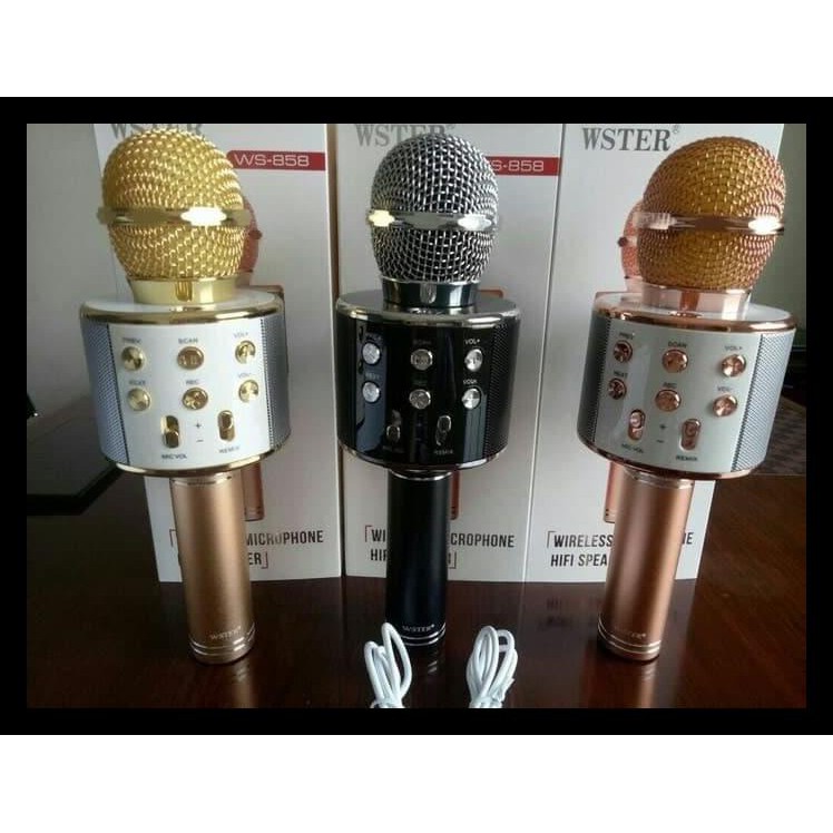 Jual {{BAYAR DI TEMPAT}} Microphone Wireless Wster WS858, Speaker Karaoke Mic Smule bluetooth ...