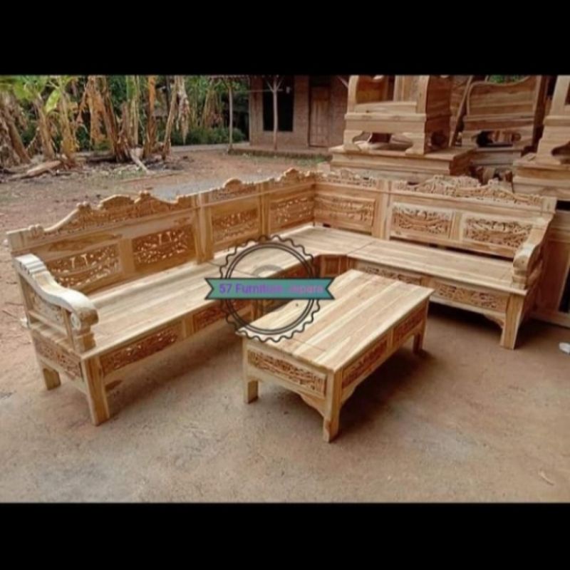 Jual Meja kursi ruang tamu pojok/sudut kayu jati mentahan ukir jepara ...