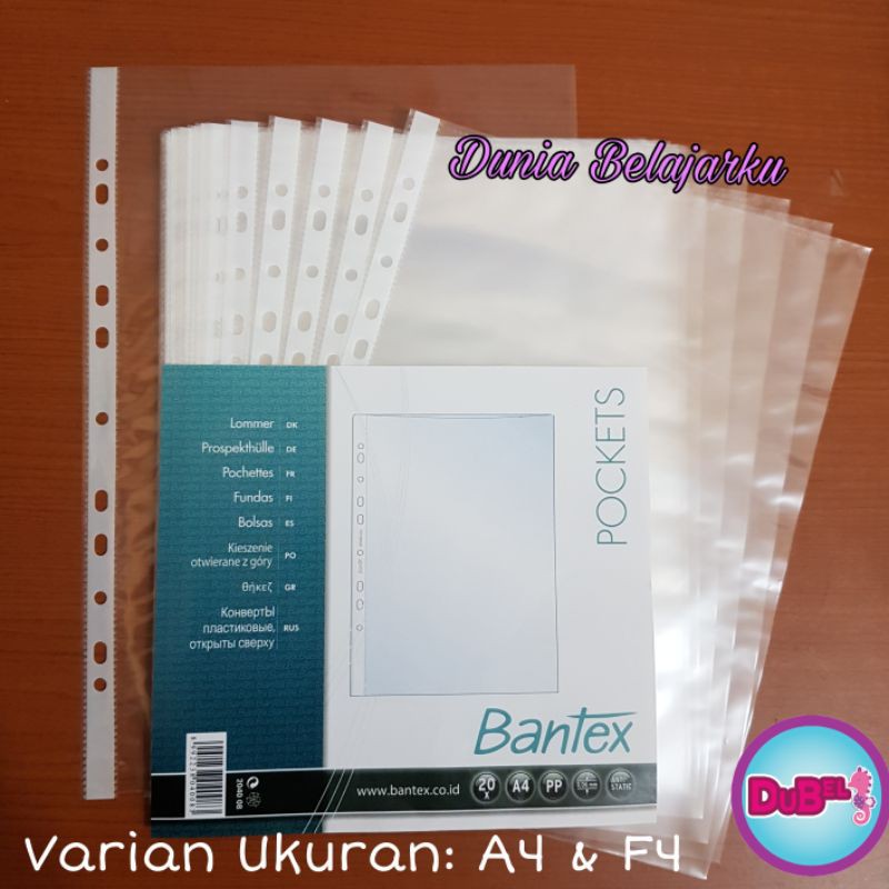 Jual [1 Pack isi 20 Lbr] PP Plastik Pocket Bantex F4 dan A4 Bening ...