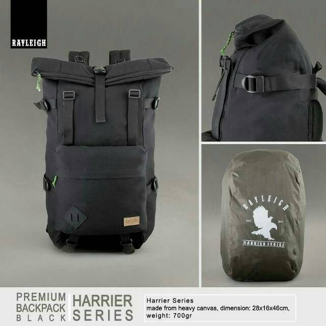 Jual Tas Ransel Kanvas Sekolah Kuliah Laptop Backpack - Rayleigh Harrier Series Black (Free Rain ...