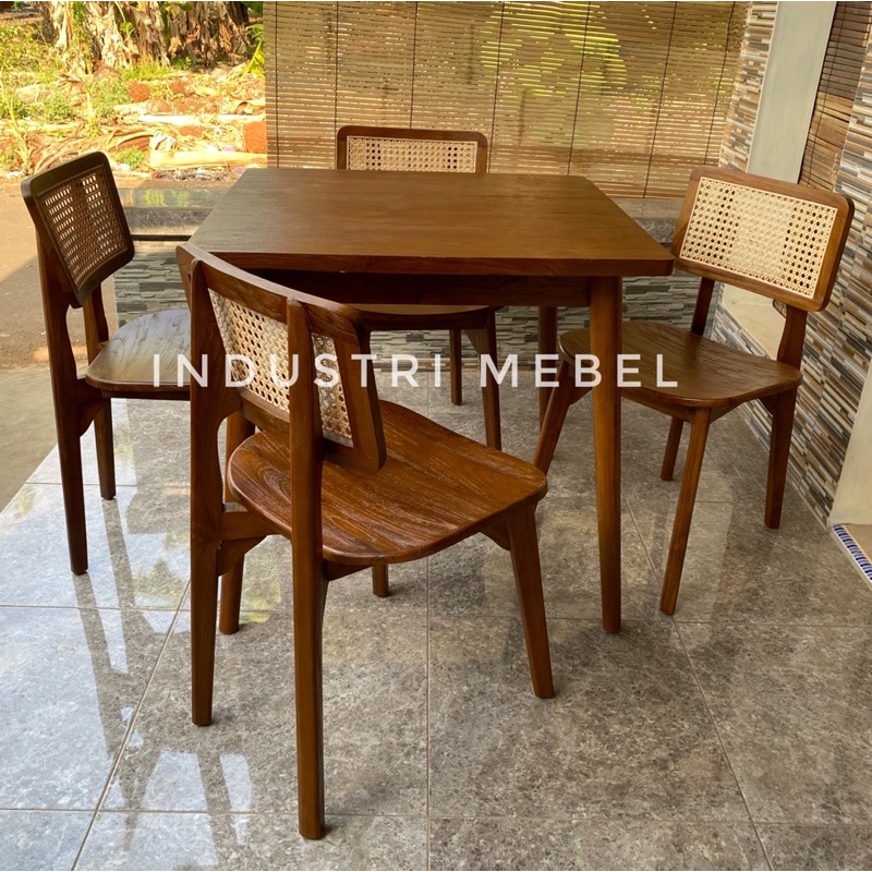 Jual Set Meja Makan Kotak Minimalis Retro Scandinavian - Kursi TV Rotan Cafe Resto | Shopee ...