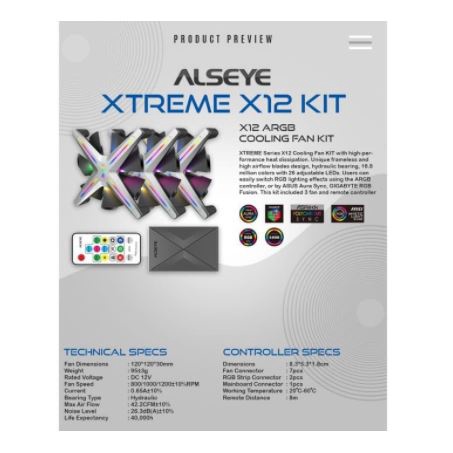 Jual Fan case gaming alseye led 3 fan 120mm controller kit a-rgb x-12 ...