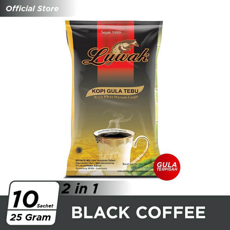 Jual LUWAK Black Coffee Plus Gula Tebu isi 10 sachet | Shopee Indonesia