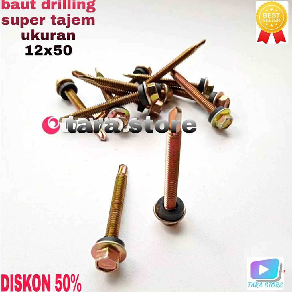 Jual baut baja ringan roofing/drilling 12x50 panjang 5cm isi 300pcs baut roofing/drilling baja ...