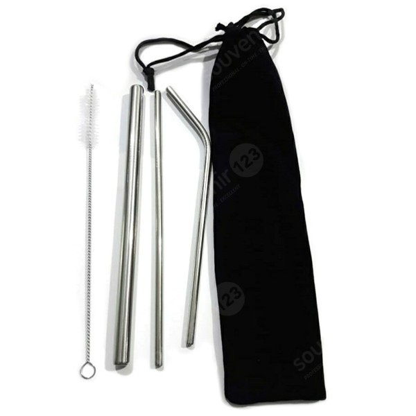 Jual PREMIUM Sedotan Stainless SET 4 + 1 pouch / STAINLESS Steel Besi ...
