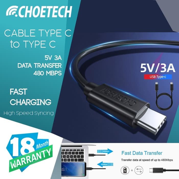 Jual Kabel Type C to Type C CHOETECH CC0002 FAST CHARGING | Shopee ...