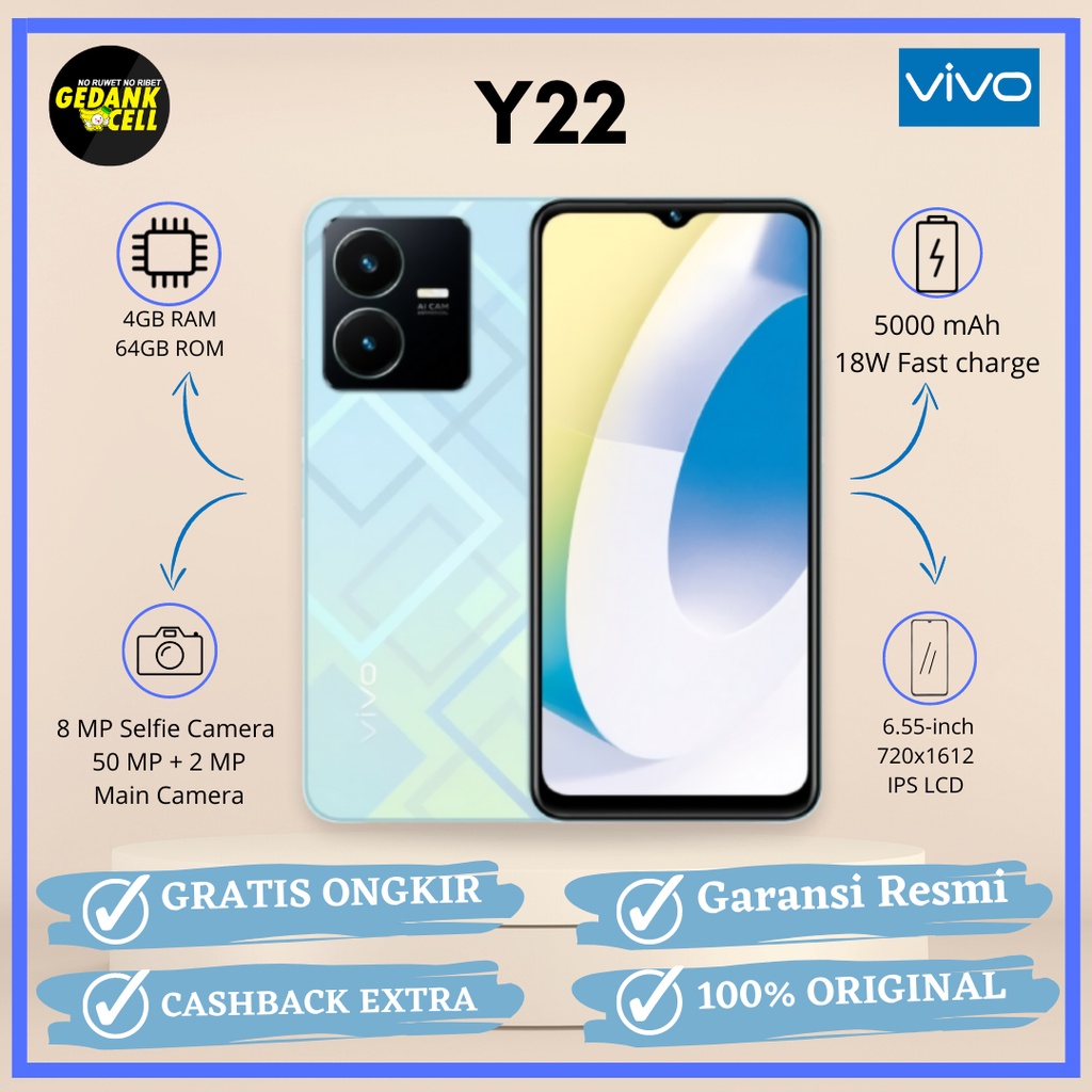 Jual Vivo Y22 4/64 4/128gb 6/128gb - Hp New Resmi | Shopee Indonesia