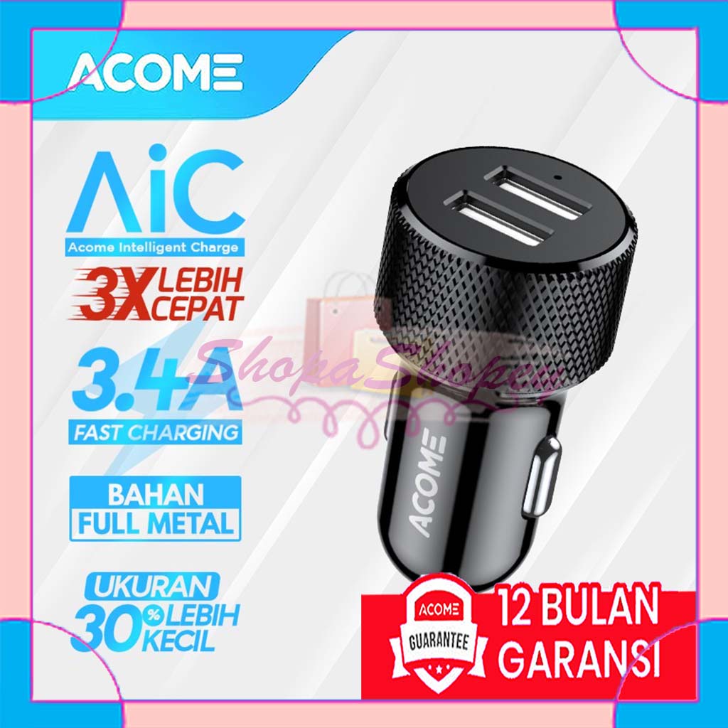 Jual Acome Car Charger 2 Port Fast Charging 3.4A Garansi Resmi 1 tahun ACC03 | Shopee Indonesia