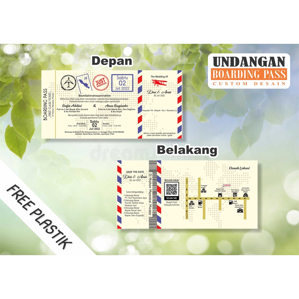 Jual Undangan Tiket Nikahan 1 lembar timbal balik J_2 | Shopee Indonesia