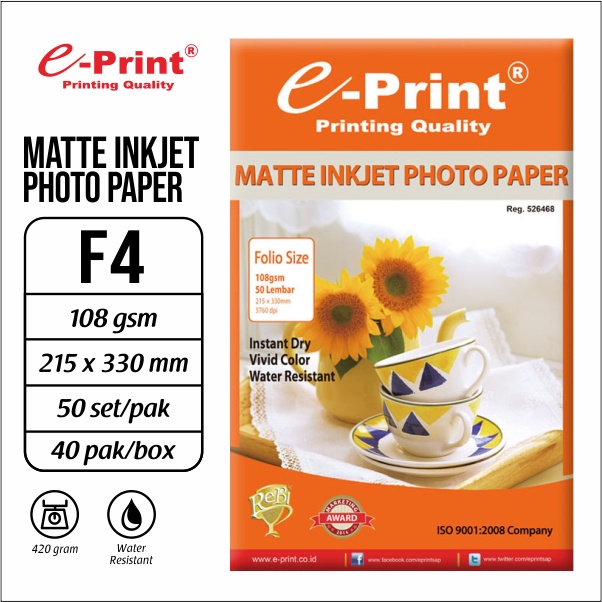 Jual e-Print Matte Inkjet Photo Paper Folio F4 108gsm | Shopee Indonesia