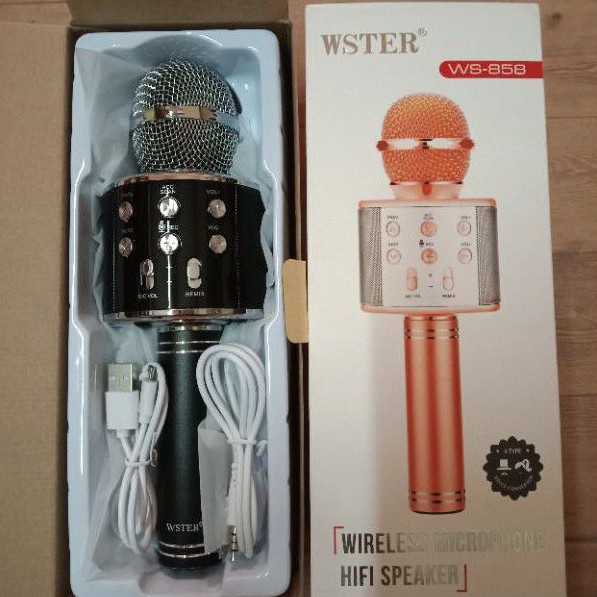Jual Mic Karaoke Wster 858 100% Asli Wireless Microphone Karaoke bluetooth ktv hifi speaker ...