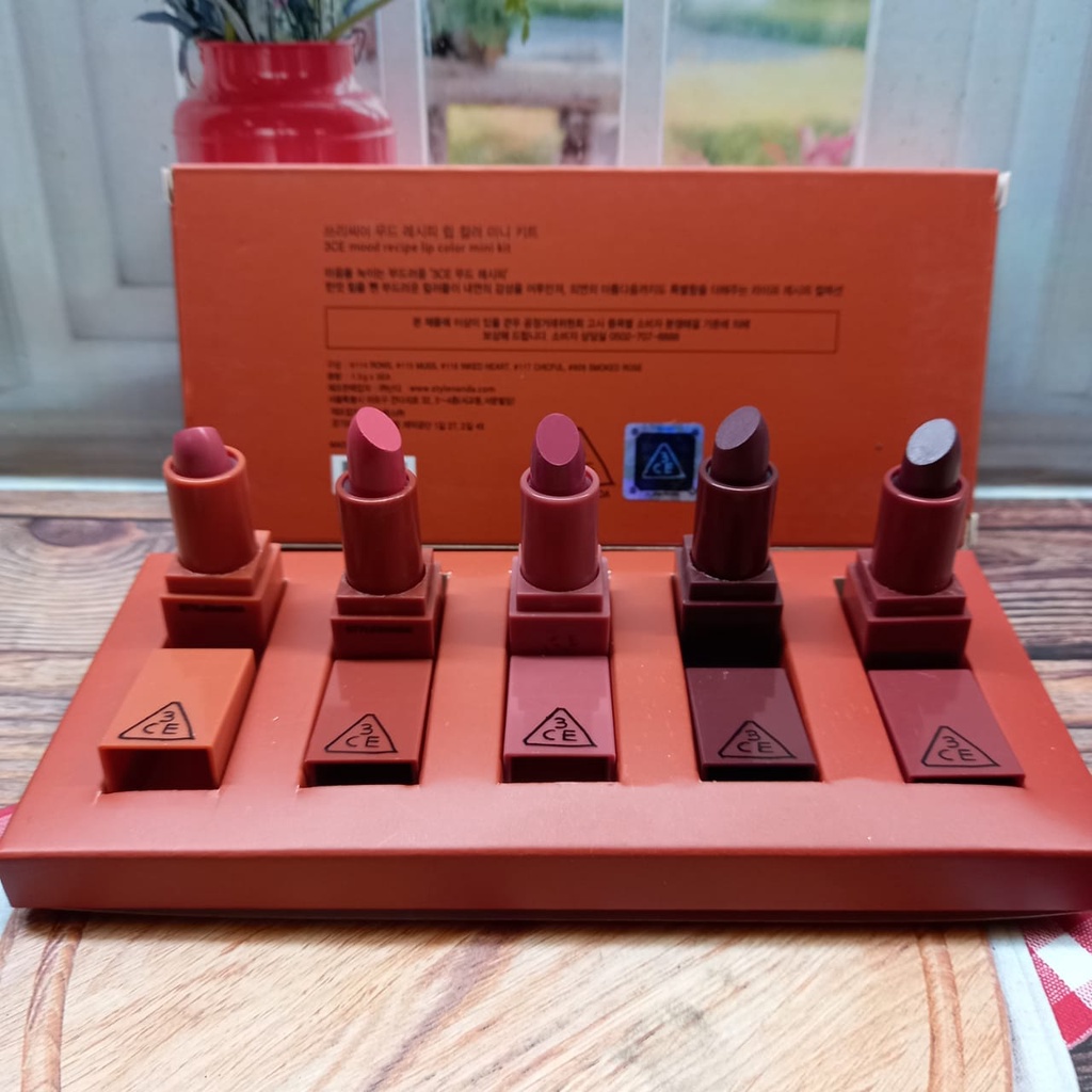 Jual LIPSTICK 3CE MOOD RECIPE MINI KIT ISI 5 PCS ( box orange) | Shopee ...