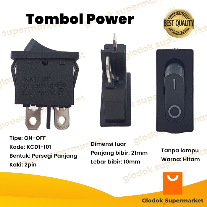 Jual Saklar 2 pin Tipis On Off Tombol Rocker Gepeng KCD1 101 Power ...