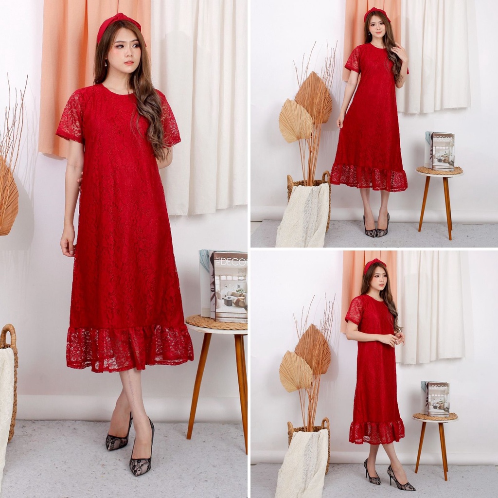 Jual (Dijamin RealPict) Dress Rempel Brukat Corneli Tulang Brokat ...