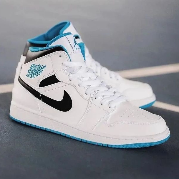 Jual Sepatu Nike Air Jordan 1 Mid White Laser Blue Biru Putih Premium ...