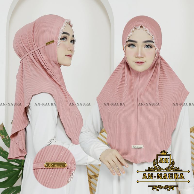 Jual Jilbab plisket kerut renda tali jersey terbaru / bergo plisket ...