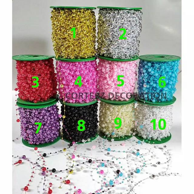 Jual [1 Roll] Mutiara renteng Mutiara warna Mote besar kecil per meter ...