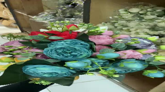 Jual 34cm peony buket bouquet peony mawar rose Artificial Flower buket Home Wedding Table ...