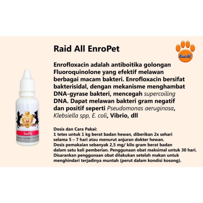 Jual Enro Pet Raid All 30 ml Antibiotik Bakteri Menghambat DNA Gyrase Bakteri Pseudomonas ...