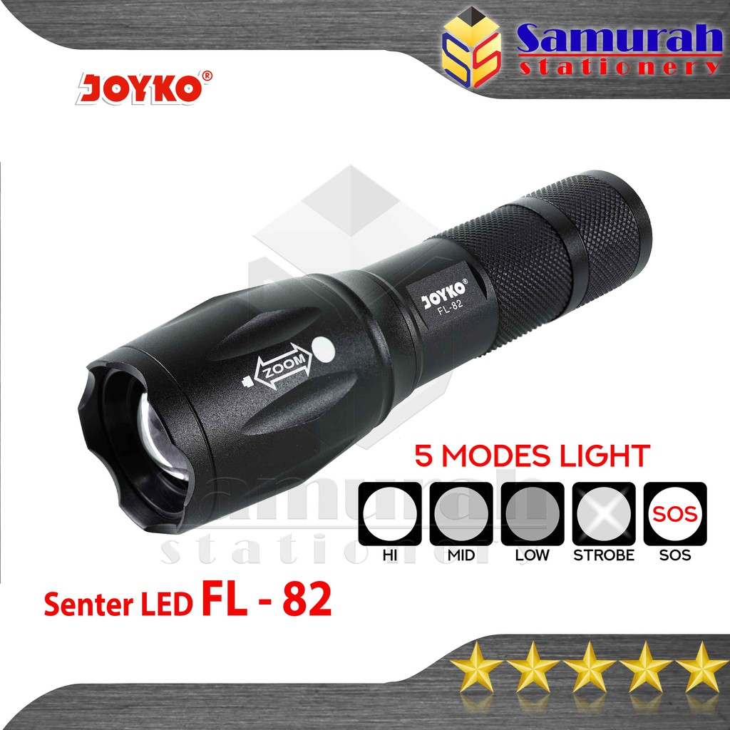 Jual Senter LED Joyko FL 82 / LED Flashlight FL-82 Strobe / Senter lensa Zoom in Out SOS / 270 ...