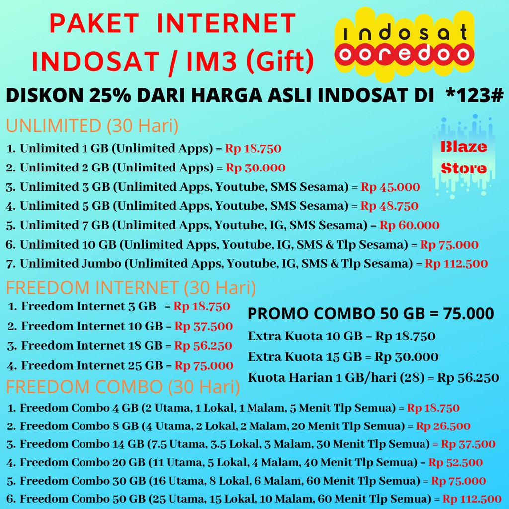 Jual PAKET DATA INDOSAT IM3 DISKON 25% TERMURAH VIA GIFT RESMI | Shopee ...