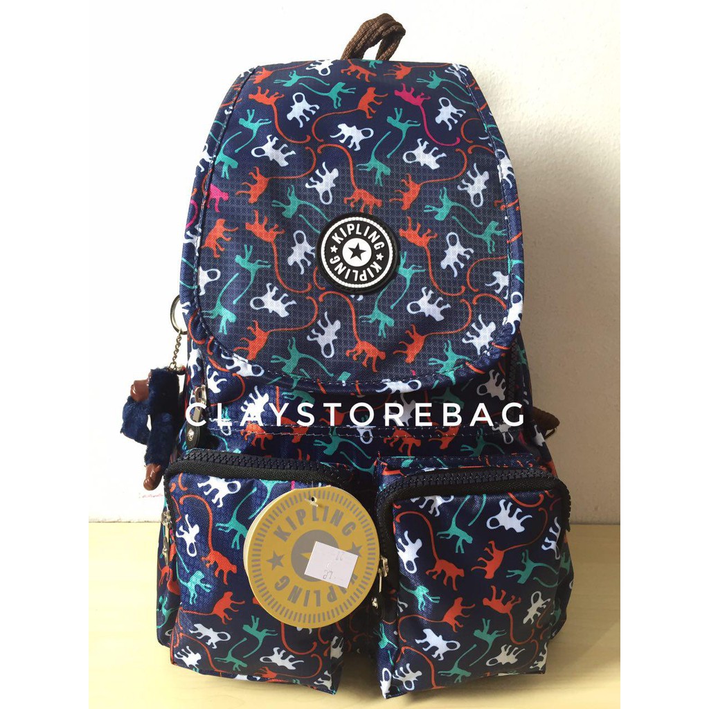 Jual Tas Ransel Kipling Corak Monkey warna Biru Navy 2 Saku | Shopee ...