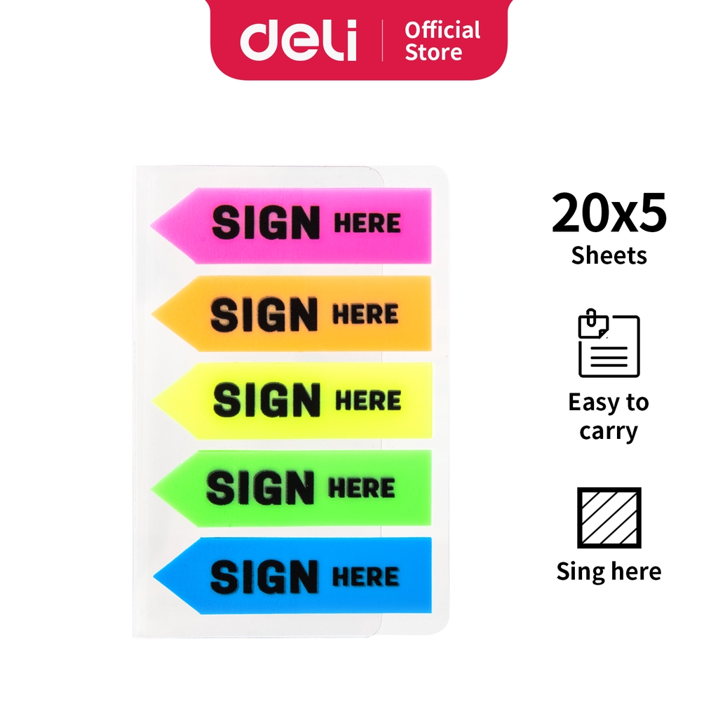 Jual Deli Index Tab Plastik Sign Here 43*12mm, 44*25mm [20 sheets/5 ...