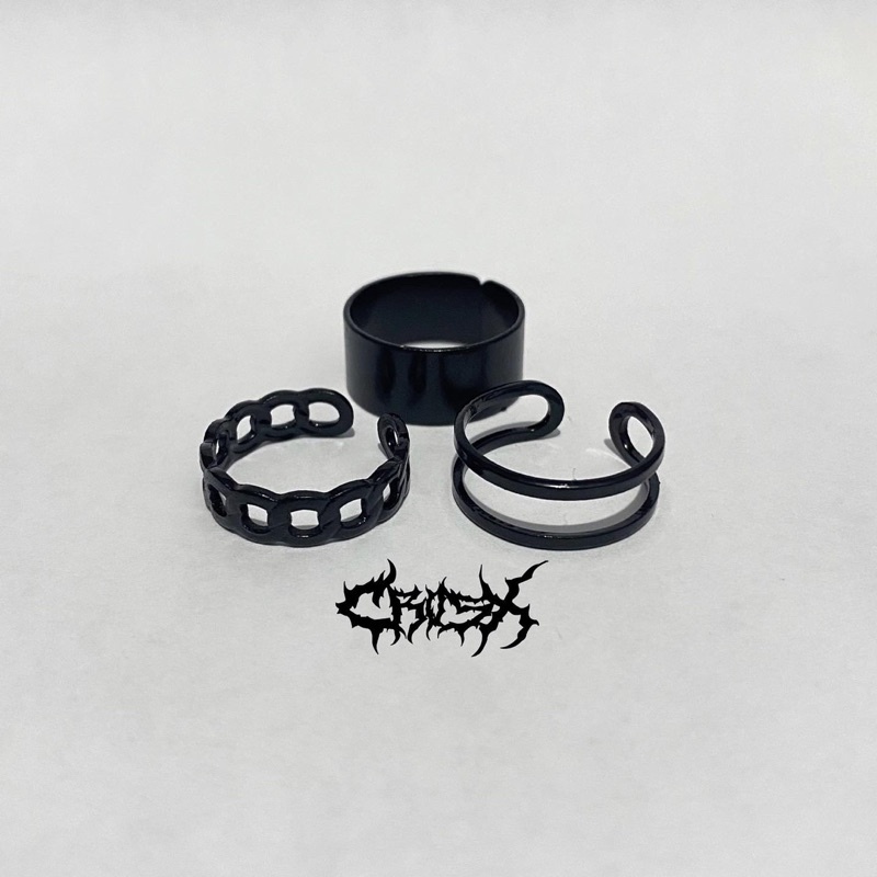 Jual 3PCS HIP HOP PUNK BLACK METAL RING SET / CINCIN SET 3 IN 1 RING ...