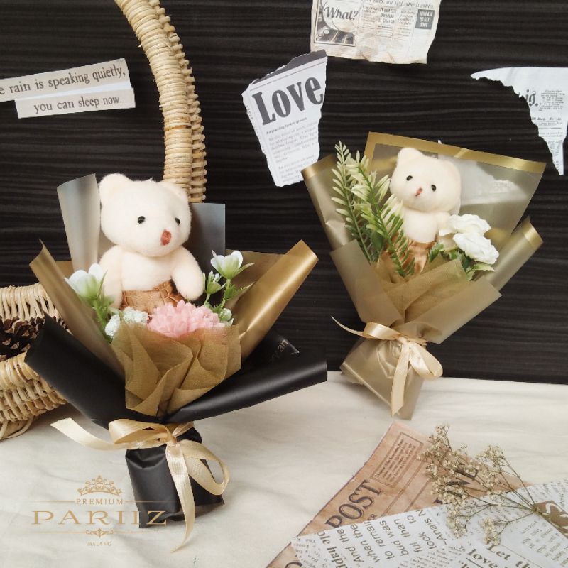Jual PARIIZ BUKET BONEKA TEDDY GOLD BUNGA ARTIFICIAL PROPERTI FOTO ...