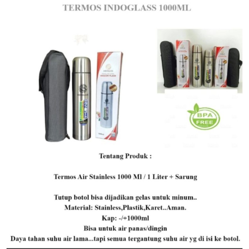 Jual TERMOS STAINLESS INDOGLASS 1 LITER | Shopee Indonesia