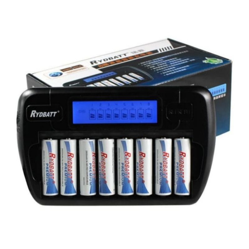 Jual Alat cas baterai RYDBATT 8 Slot LCD Smart Charger | Charger ...
