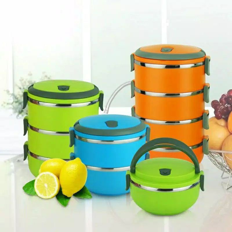 Jual LUNCH BOX WARNA / RANTANG 3 SUSUN WARNA /TEMPAT MAKAN STAINLESS ...