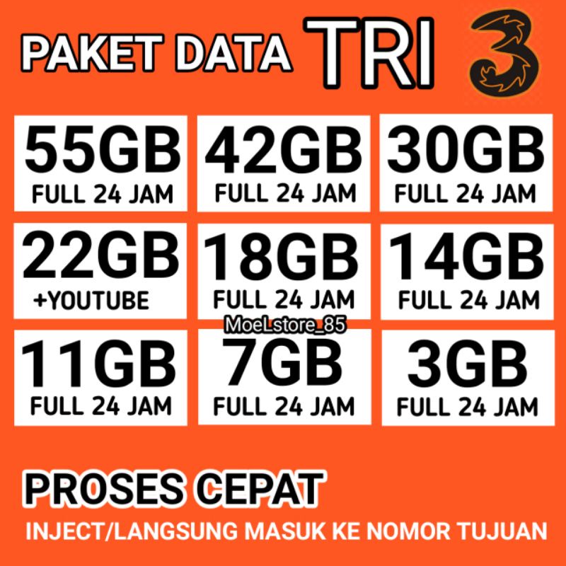 Jual Paket Murah Kuota Tri AON Happy mini Getmore unlimited Three full 24jam | Shopee Indonesia