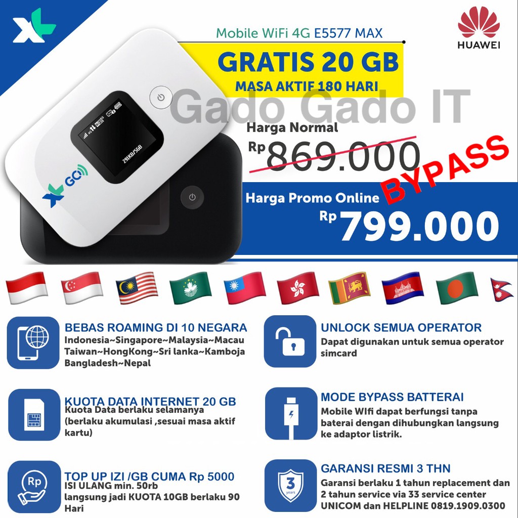 Jual Mifi Router HUAWEI E5577 MAX Speed 4G LTE Bundling XL GO IZI 20GB ...
