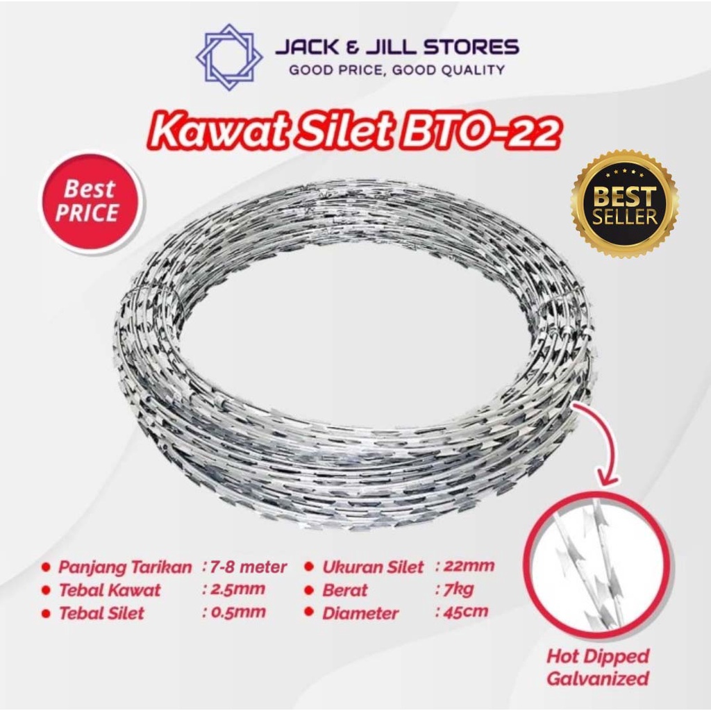 Jual Kawat Duri Silet / Razor Wire BTO 22, BTO 30, CBT 65 | Shopee ...