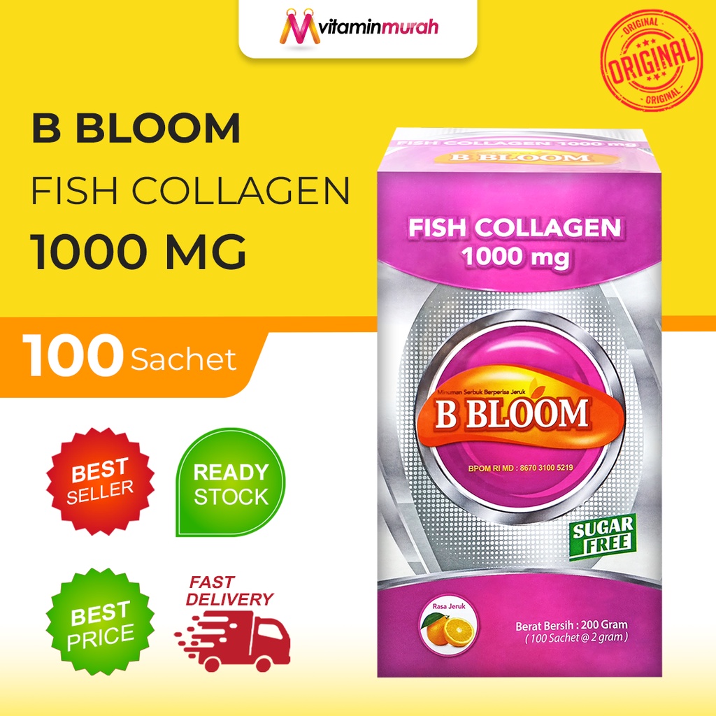 Jual FISH COLLAGEN 1000 mg B BLOOM RASA JERUK 1 BOX ISI (100 SACHET ...