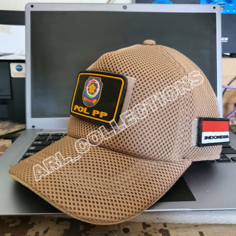 Jual topi pol pp cream/topi jaring double mes pol pp + 3 patch rubber ...