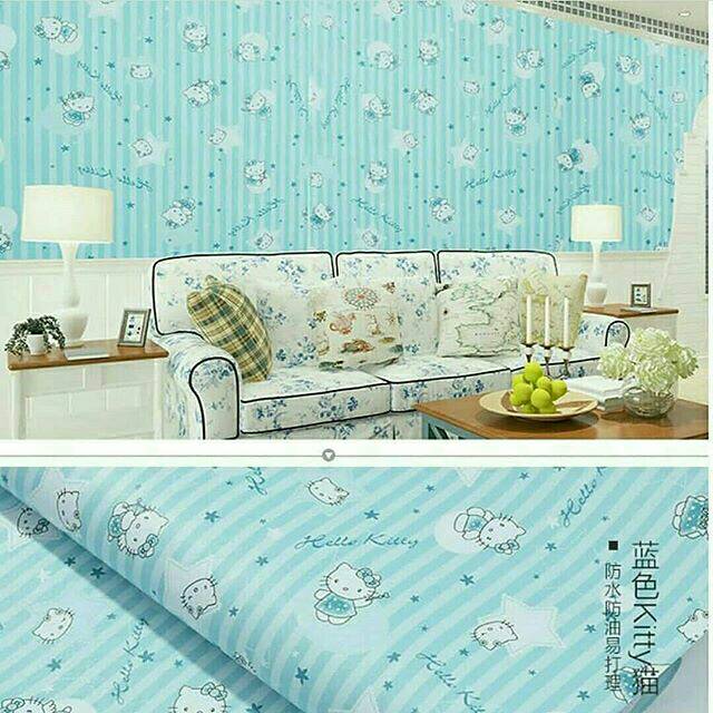 Jual WALLPAPER DINDING STICKER HELLO KITTY BIRU | Shopee Indonesia