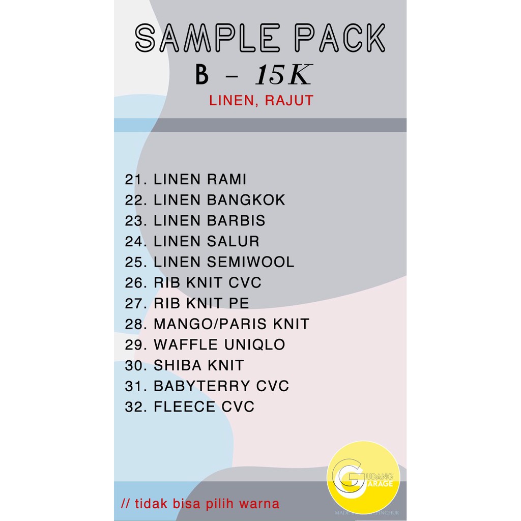 Jual Sample Pack Kain Gudang Garage swatches | Shopee Indonesia