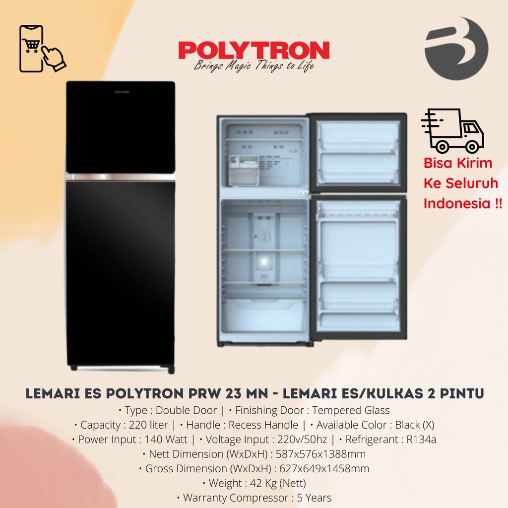 Jual LEMARI ES POLYTRON PRW 23 MN - LEMARI ES/KULKAS 2 PINTU POLYTRON ...