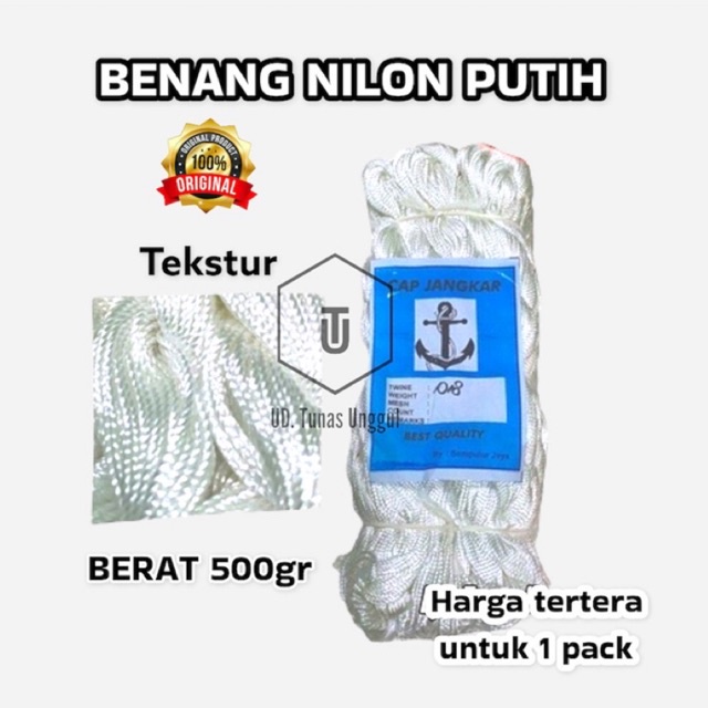Jual [500gr] BENANG NILON PUTIH/NYLON PUTIH~ BENANG STRING~BENANG ...