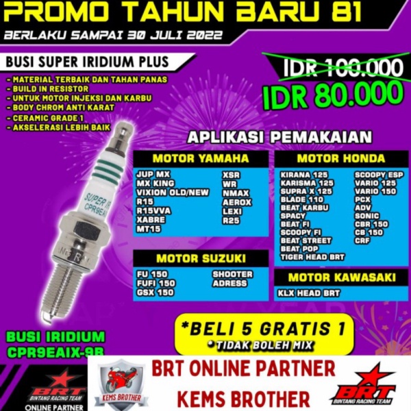 Jual BUSI RACING BRT NMAX AEROX VIXION VARIO PCX ADV CPR9EAIX-9B - NMAX ...